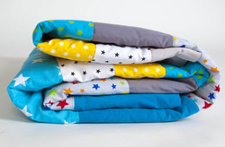 Patchworkdecke gelb-türkis gestreift